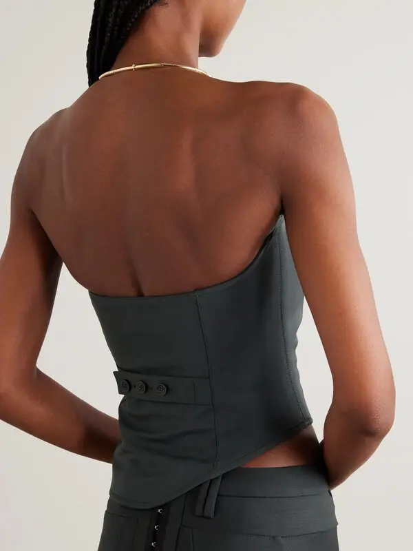 JEAN PAUL GAULTIER Strapless Asymmetric Wool-blend Twill Bustier Top - Gray
