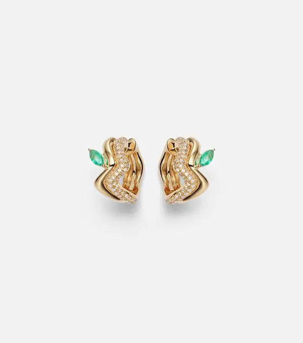 Shay Jewelry 18kt Yellow Earrings With Diamonds And Emeralds - Gold
