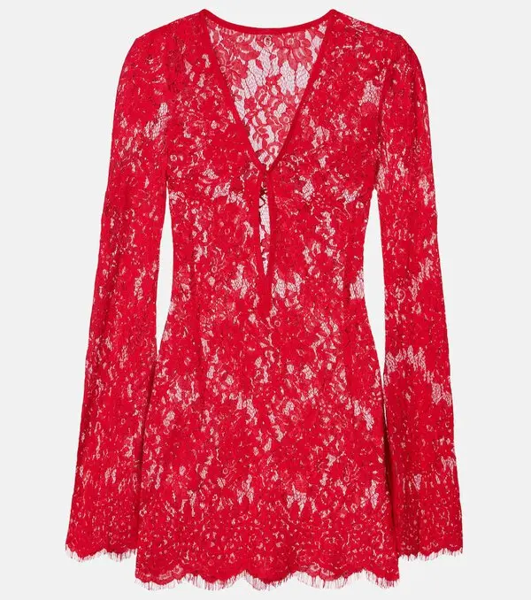 BANANHOT Millie Cotton And Brocade Lace Minidress - Red