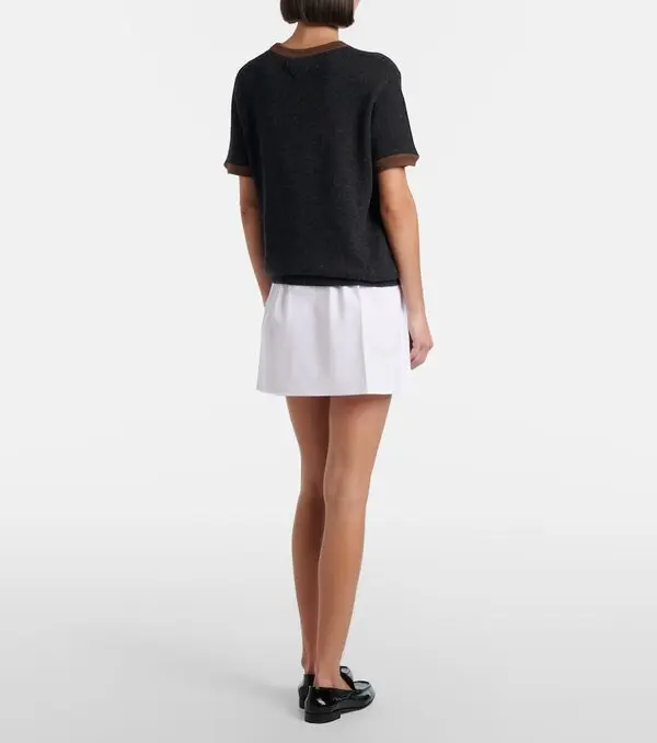 Prada Pleated Virgin Wool-trimmed Cotton Miniskirt