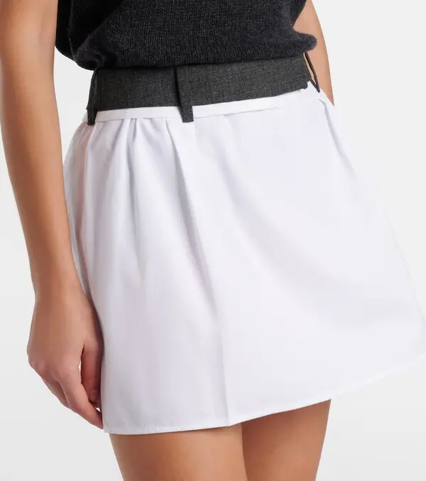 Prada Pleated Virgin Wool-trimmed Cotton Miniskirt