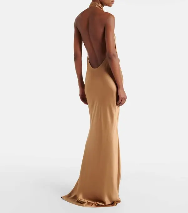 THE SEI Halterneck Silk Satin Gown - Brown