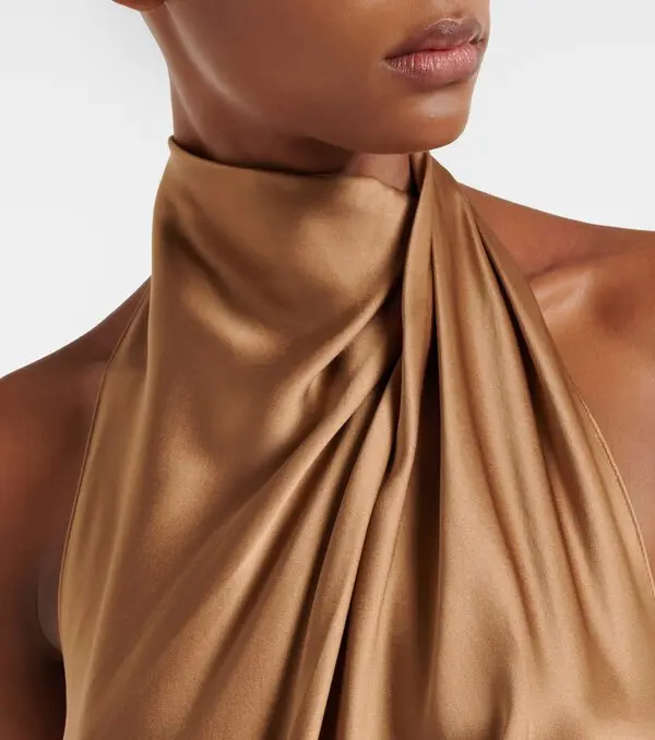 THE SEI Halterneck Silk Satin Gown - Brown