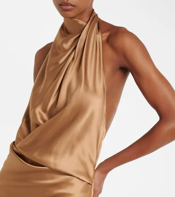 THE SEI Halterneck Silk Satin Gown - Brown