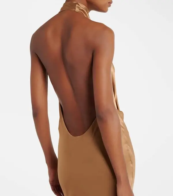 THE SEI Halterneck Silk Satin Gown - Brown