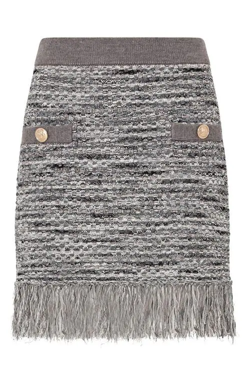 MILLY Fringe Tweed Skirt