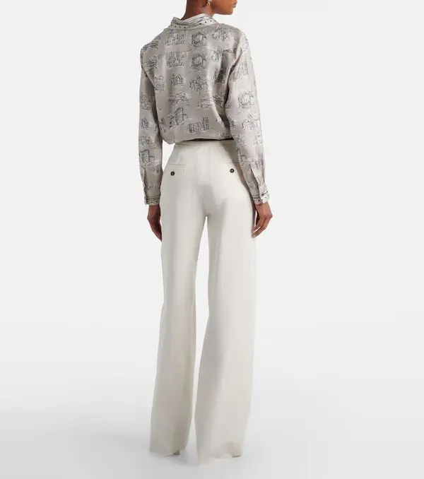 Max Mara Cotton-blend Wide-leg Pants - White