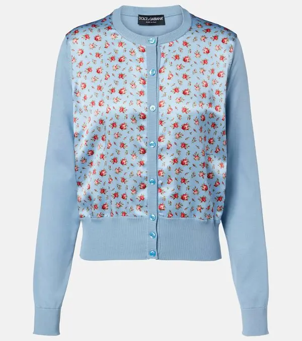 Dolce & Gabbana Floral Paneled Silk Satin Cardigan