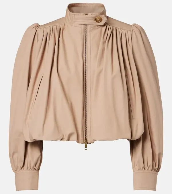 Chloé Gathered Cropped Cotton Canvas Jacket - Beige