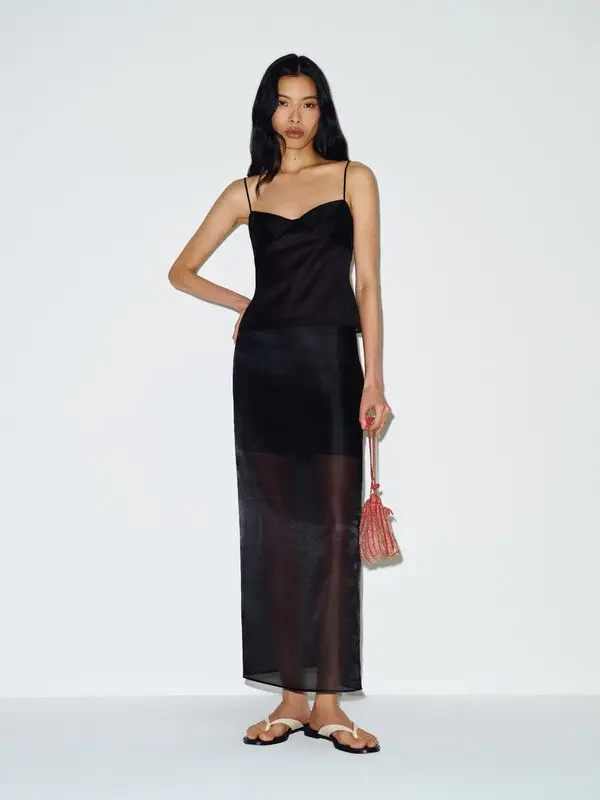 REFORMATION Helen Low Waist Midi Skirt - Black
