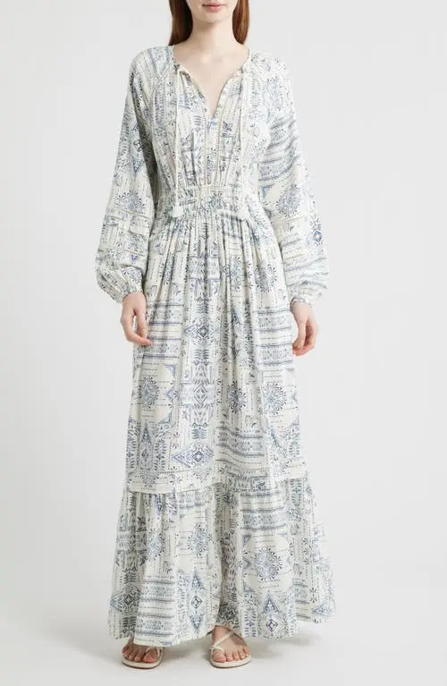 Pendleton Athena Long Sleeve Linen Blend Maxi Dress