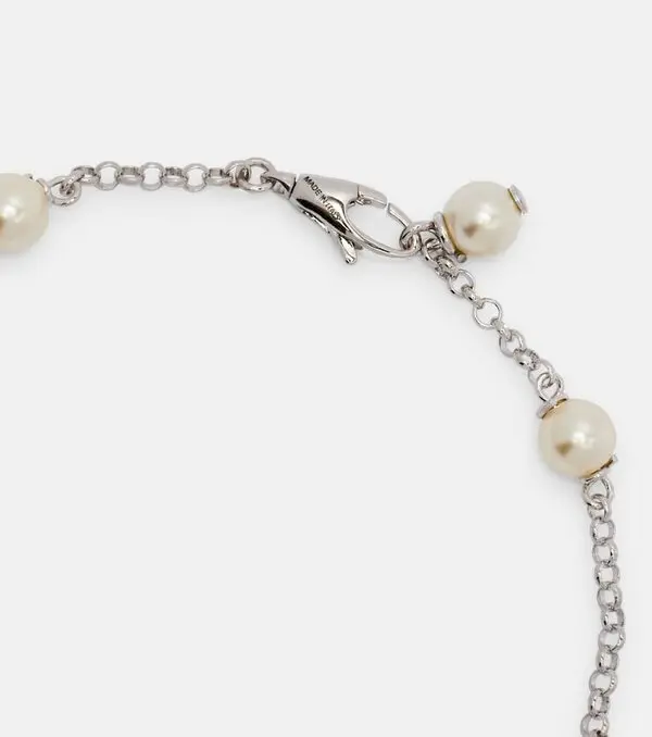 Valentino Garavani Vlogo Embellished Chain Bracelet With Faux Pearls And Crystals