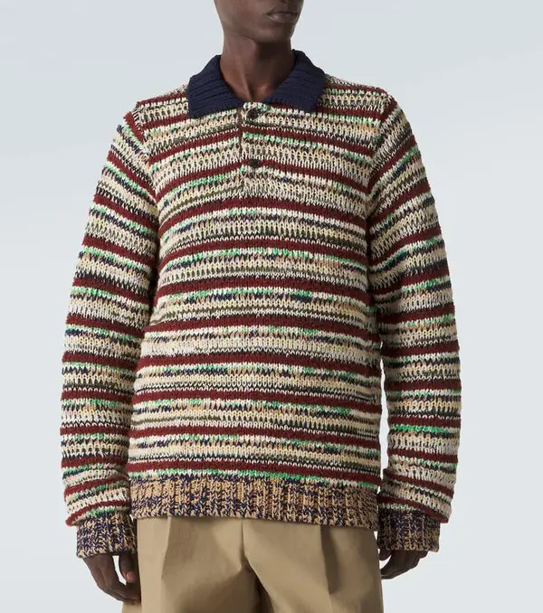 Sacai Striped Cotton-blend Polo Sweater