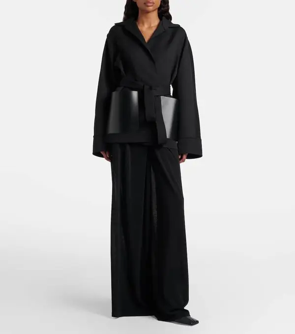 Alaïa Leather-trimmed Virgin Wool Wrap Jacket