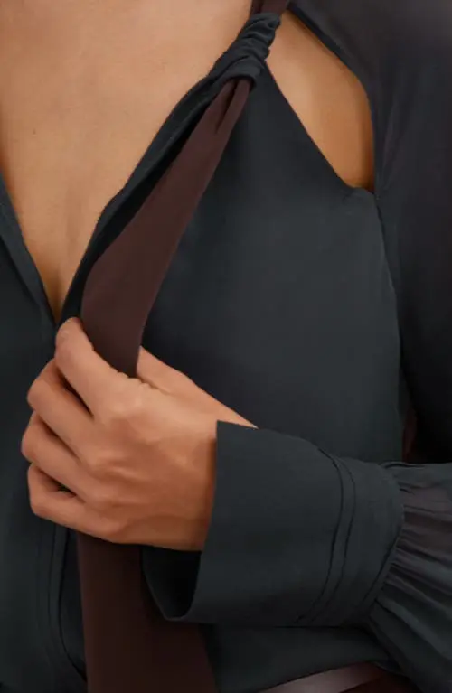 REISS Jasmine Tie Cutout Top - Navy/burgundy