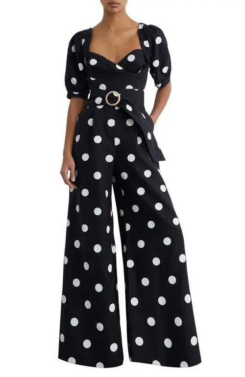 REISS Brook Polka Dot Jumpsuit - Navy/ivory