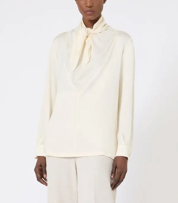 Max Mara Silk Tie-neck Blouse - White
