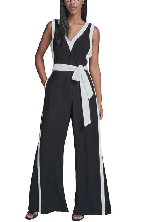Karl Lagerfeld Aerowash Tie-waist Jumpsuit - Black Soft White
