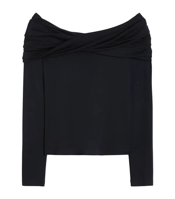 Max Mara Virgin Wool Draped Blouse - Blue