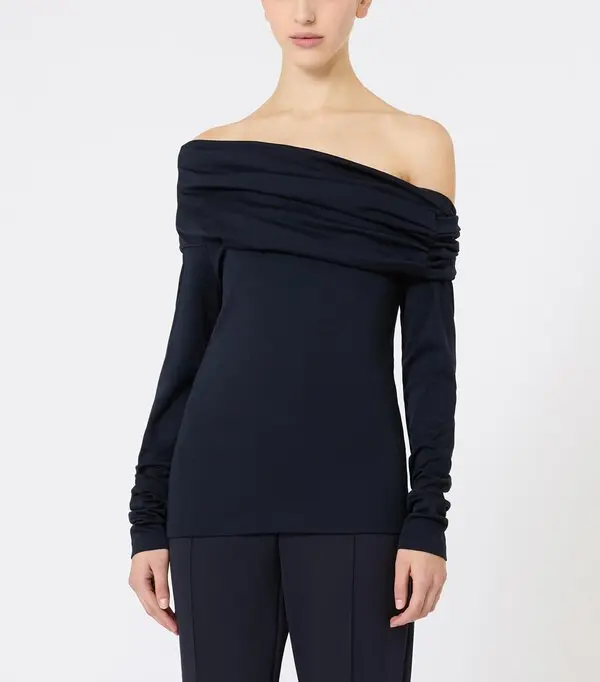 Max Mara Virgin Wool Draped Blouse - Blue