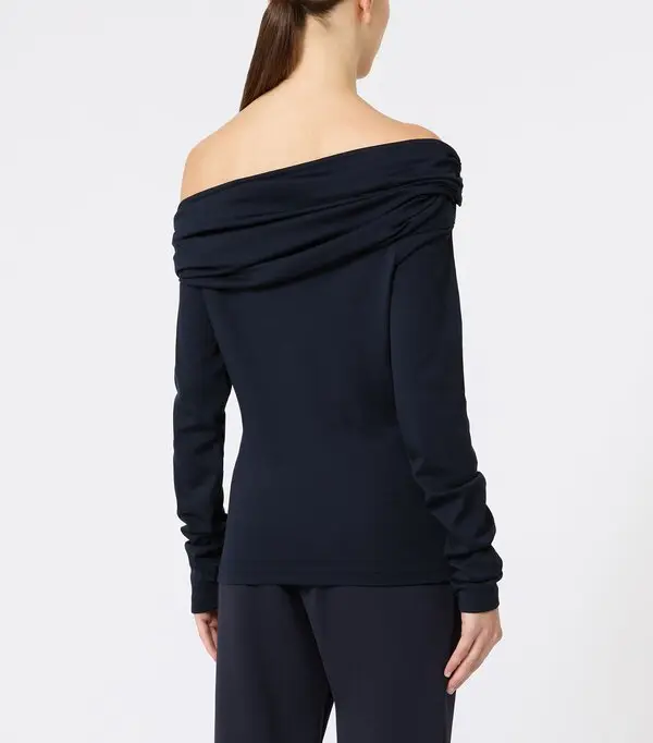 Max Mara Virgin Wool Draped Blouse - Blue