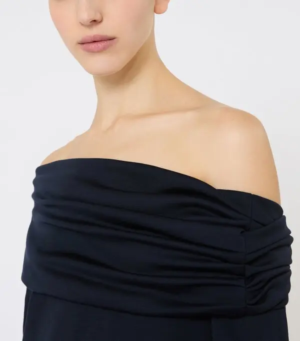 Max Mara Virgin Wool Draped Blouse - Blue