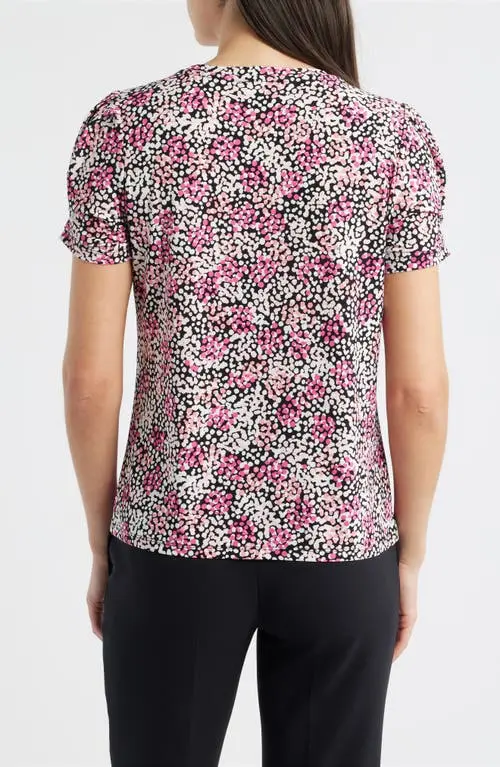 Anne Klein Printed Pleat Short Sleeve Top