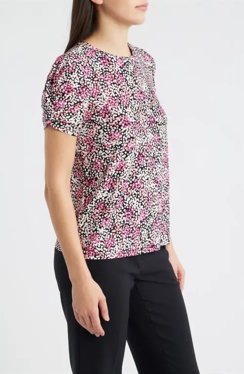 Anne Klein Printed Pleat Short Sleeve Top