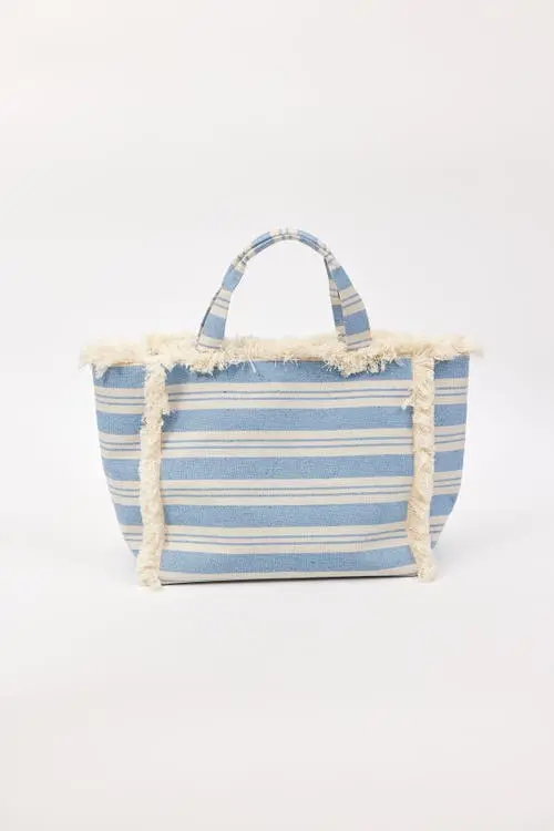 Hat Attack Striped Canvas Beachy Tote - Blue Stripe