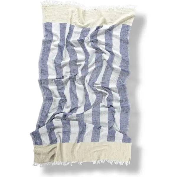 Hat Attack Stripe Turkish Towel - Navy/cream/tan