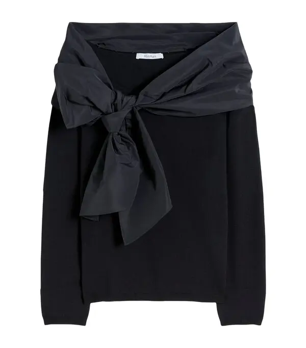 Max Mara Wool-blend Top With Bow Detail - Blue