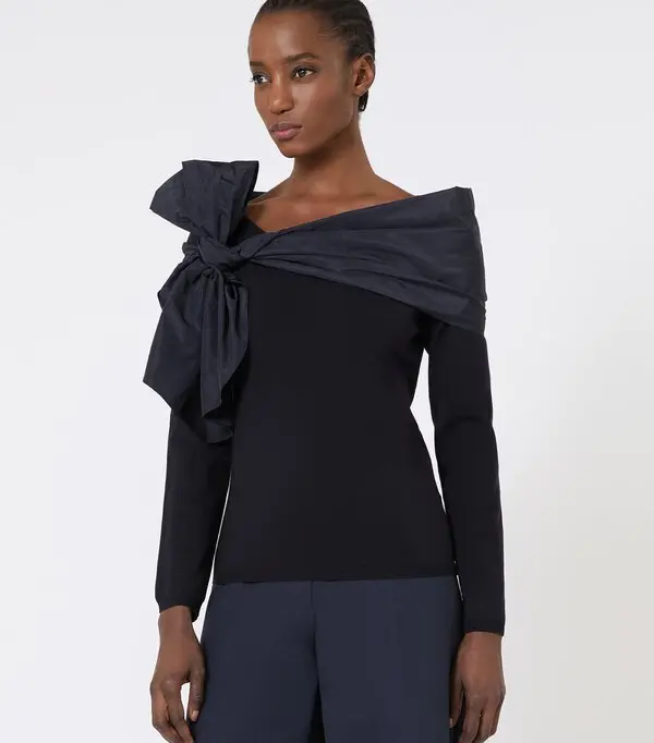 Max Mara Wool-blend Top With Bow Detail - Blue