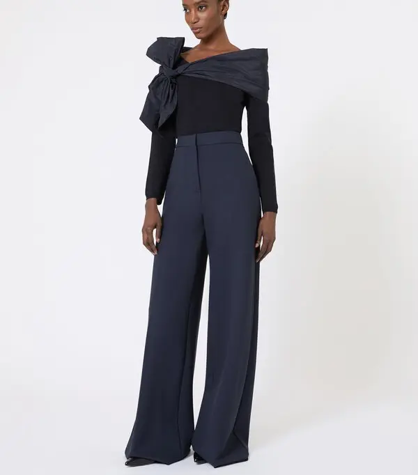 Max Mara Wool-blend Top With Bow Detail - Blue