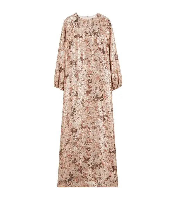 Max Mara Metallic Silk Floral Maxi Dress