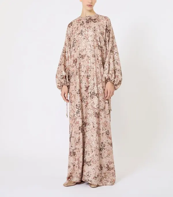 Max Mara Metallic Silk Floral Maxi Dress
