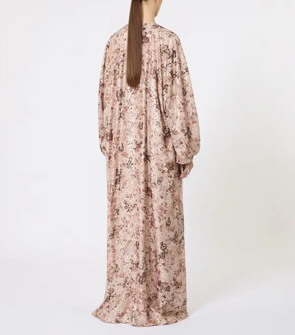 Max Mara Metallic Silk Floral Maxi Dress
