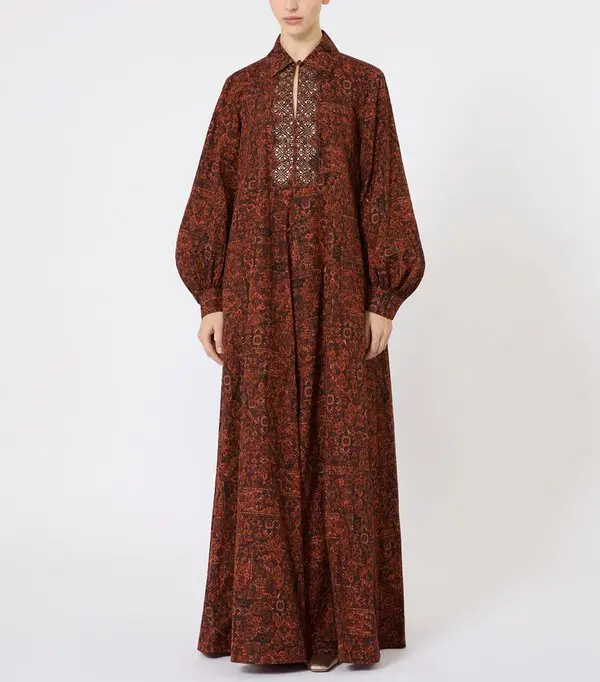 Max Mara Cotton Printed Kaftan Maxi Dress - Beige