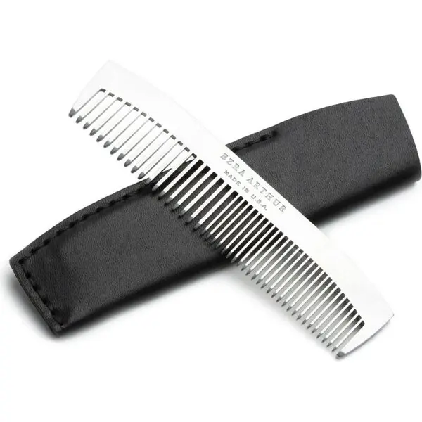 EZRA ARTHUR No. 1827 Metal Pocket Comb With Leather Sleeve - Black