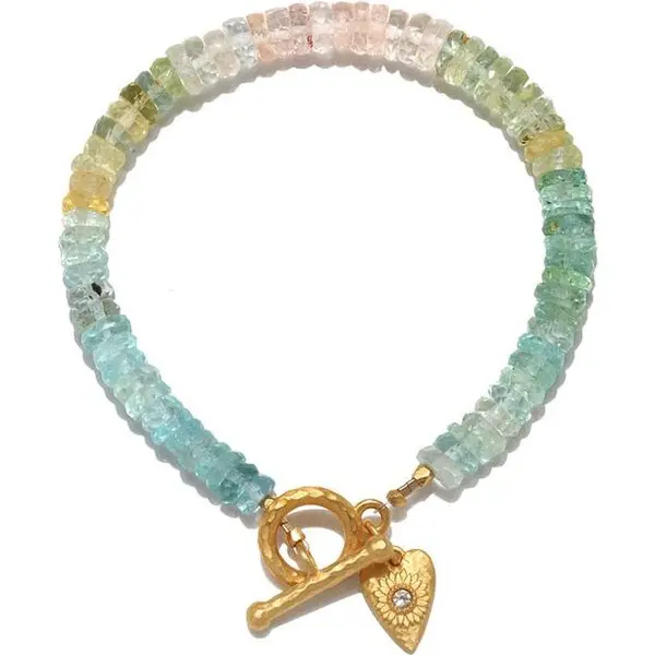 SATYA JEWELRY Tranquil Spirit Aquamarine Heart Toggle Bracelet - Gold