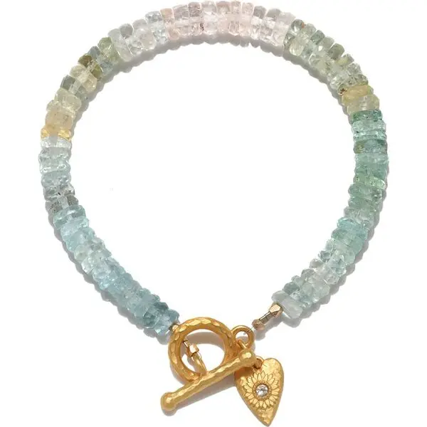 SATYA JEWELRY Aquamarine Heart Toggle Bracelet - Gold