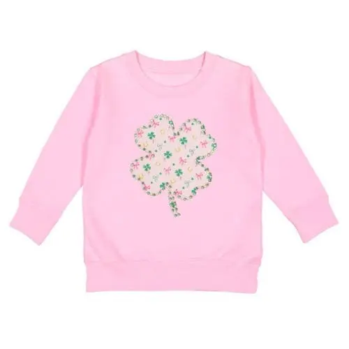 SWEET WINK Ditsy Shamrock Patch St. Patrick's Day Sweatshirt - Ballet Pink