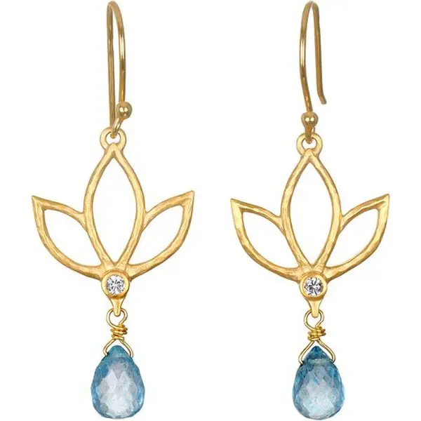 SATYA JEWELRY Ignite Renewal Blue Topaz Lotus Drop Earrings - Gold