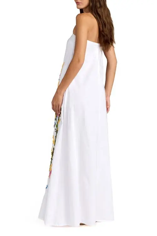 Mac Duggal Strapless Floral Embroidered Linen Gown