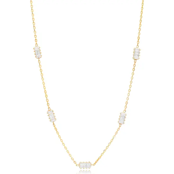 MAZIN JEWELS Baguette Station Necklace - Yellow Gold