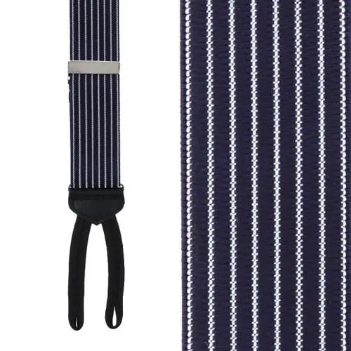 Trafalgar Voltaire Chalk Stripe Elastic Formal End Suspenders - Navy Blue