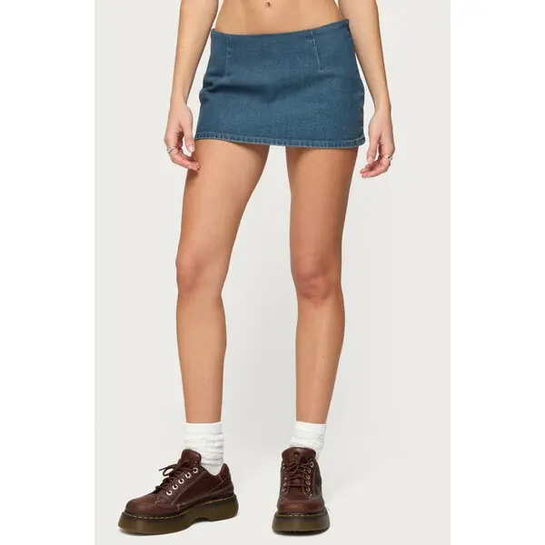 EDIKTED Monrow Low Rise Denim Microskort - Blue-washed