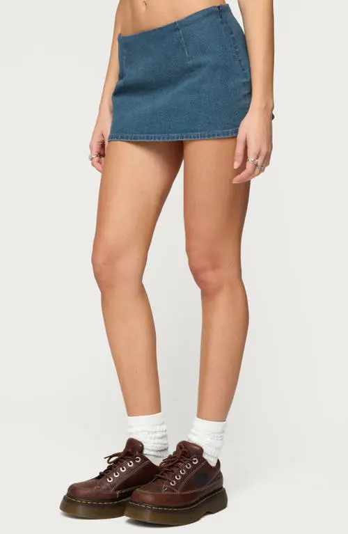 EDIKTED Monrow Low Rise Denim Microskort - Blue-washed