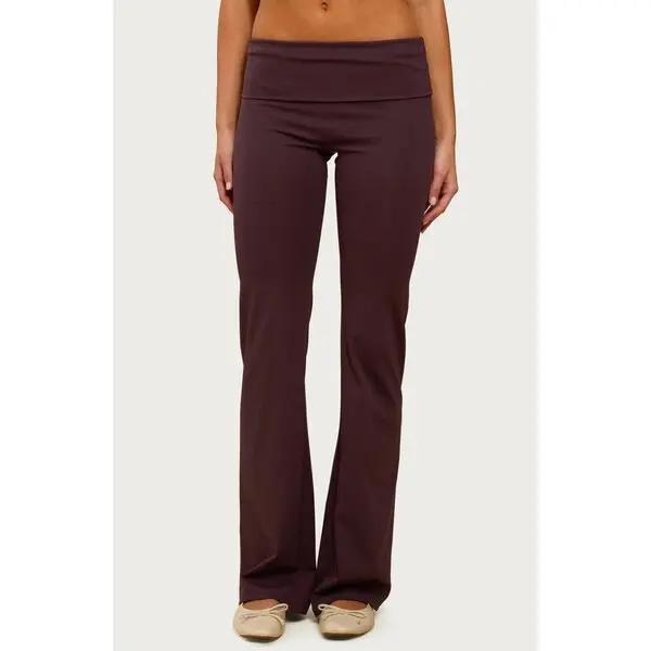 EDIKTED Oriane Foldover Flare Leggings - Plum