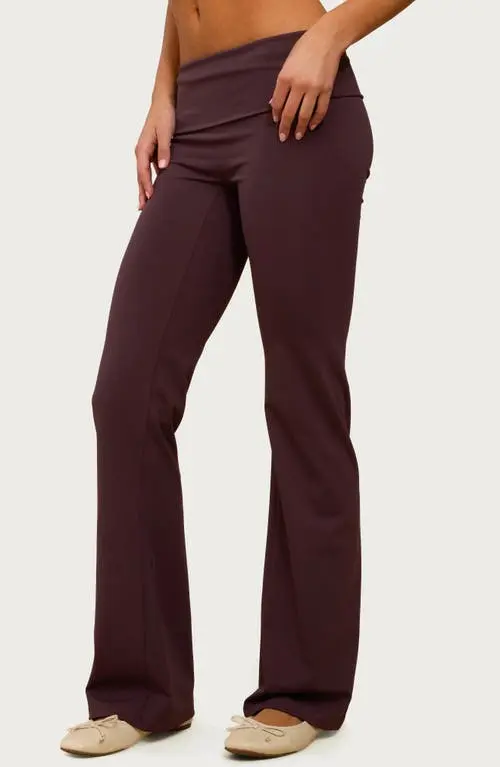 EDIKTED Oriane Foldover Flare Leggings - Plum