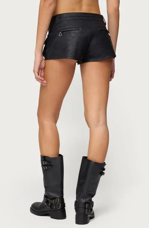 EDIKTED Faux Leather Micro Cargo Shorts - Black